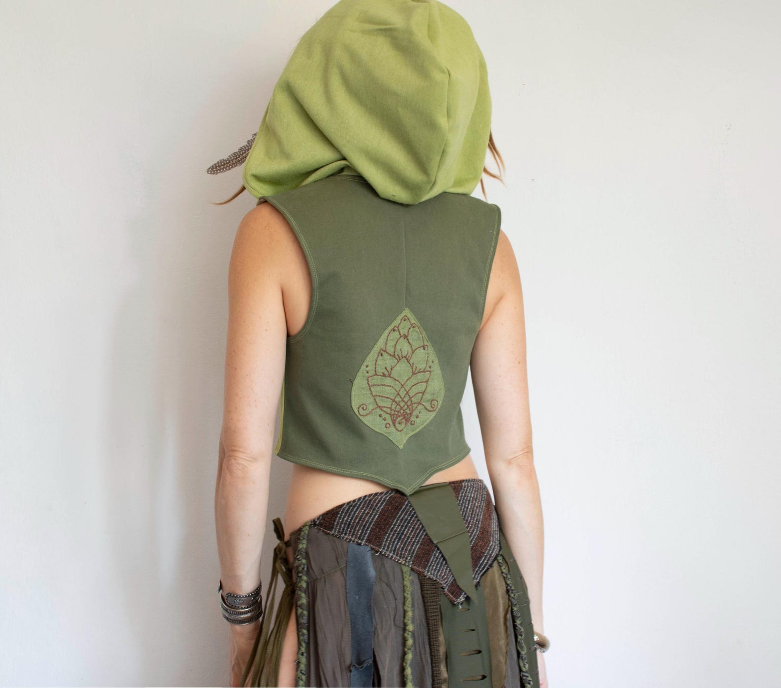 Green Elven Vest, Hooded Pixie Vest, Forest Fairy Costume, Tribal Top ...