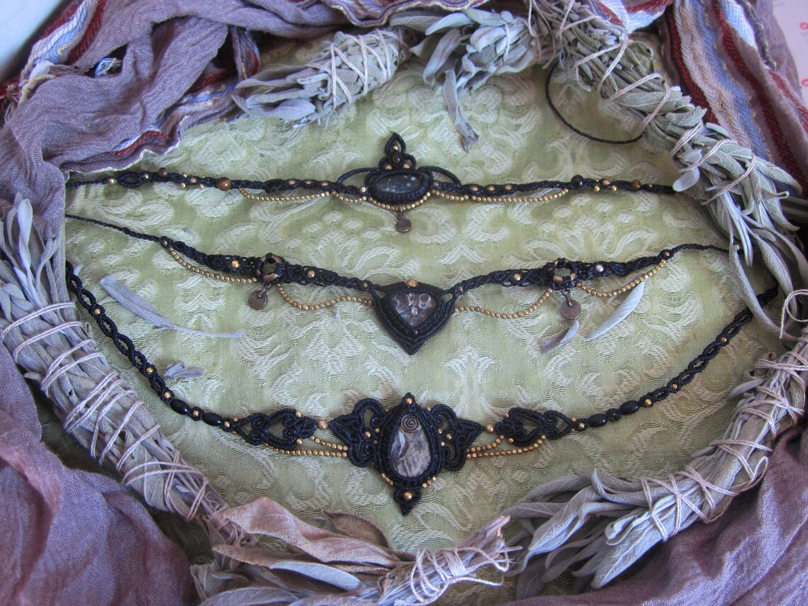 Black macrame gypsy crown tribal tiara goth head piece | Etsy