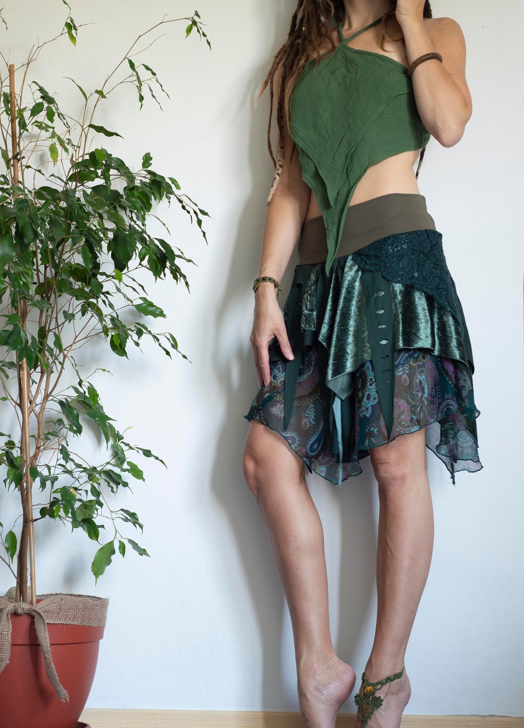 Green Jungle Skirt, Elven Skirt With Braids, Burner Costume - Etsy