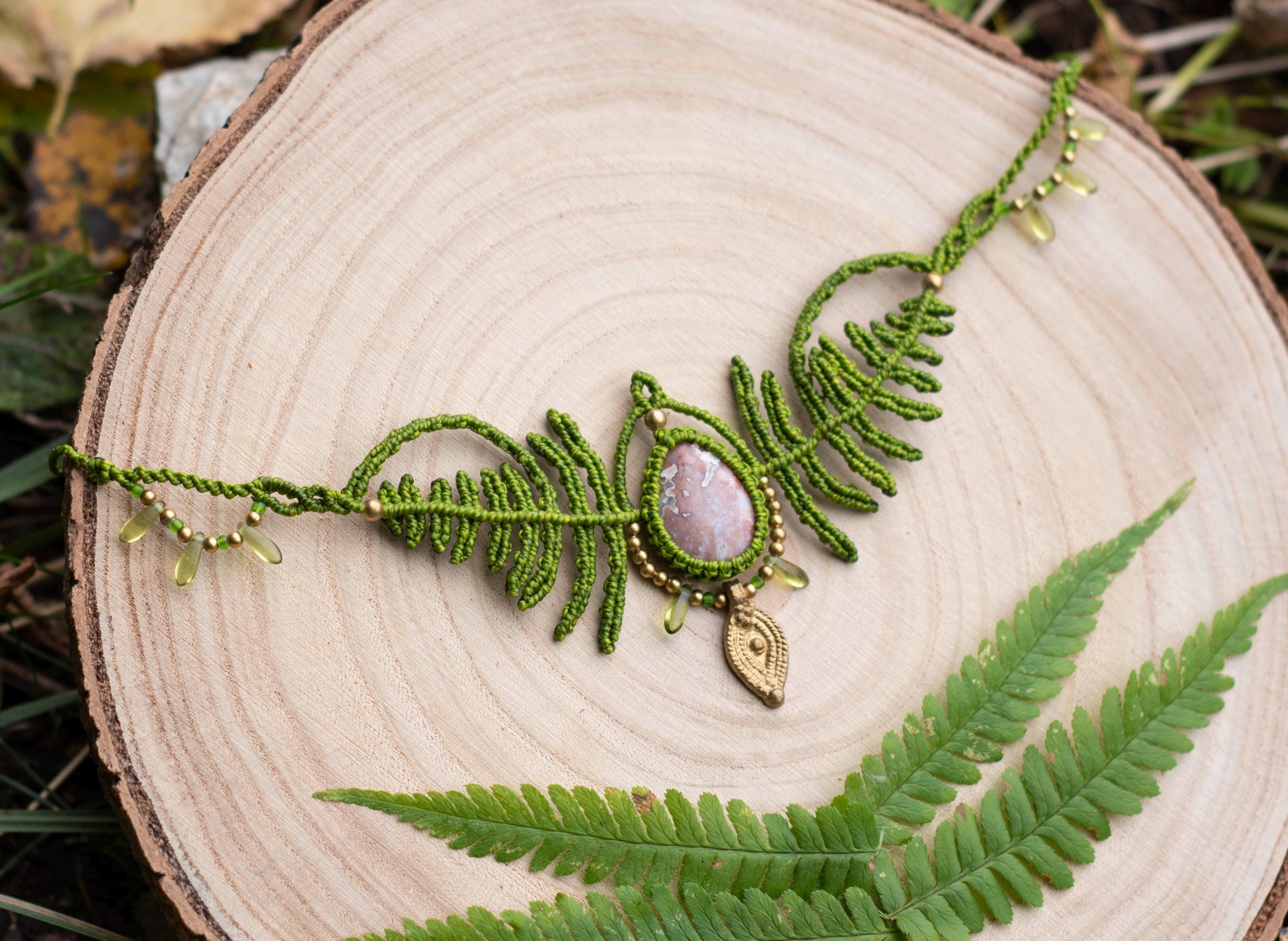 Green Macrame Fern Tiara, Moss Agate Headband, Woodland Pixie Headband ...