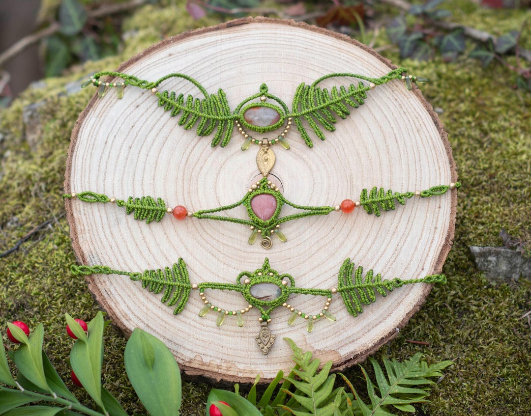 Green Macrame Fern Tiara, Moss Agate Headband, Woodland Pixie Headband ...