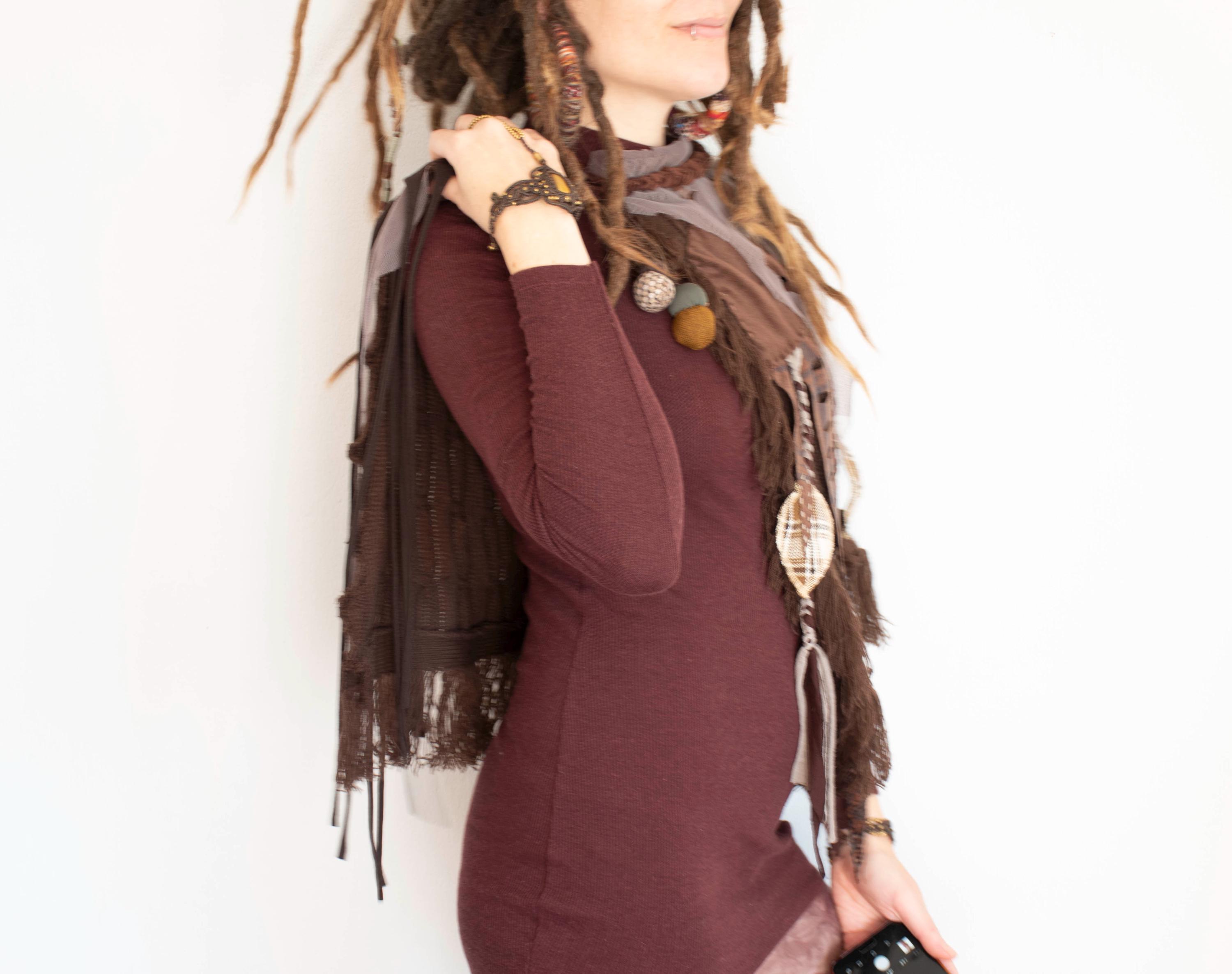 Brown Tattered Woodland Shoulder Cape, Postapocalyptic Distressed Cape ...