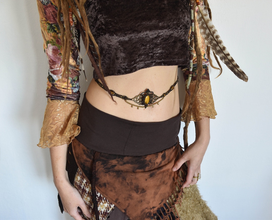 Brown Tigers Eye Waist Belt, Macrame Celtic Belly Chain, Festival Belt ...
