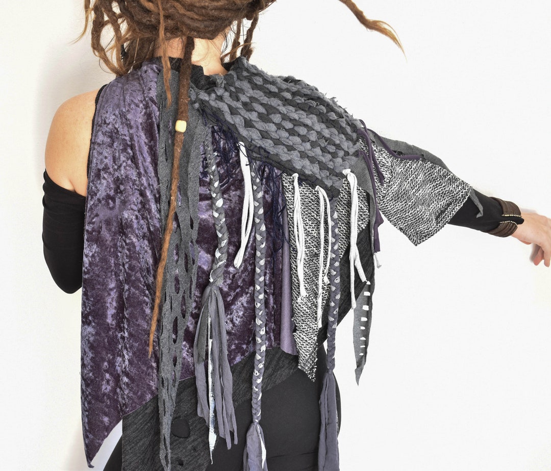 Gray and Silver Tattered Woodland Shoulder Cape, Postapocalyptic ...