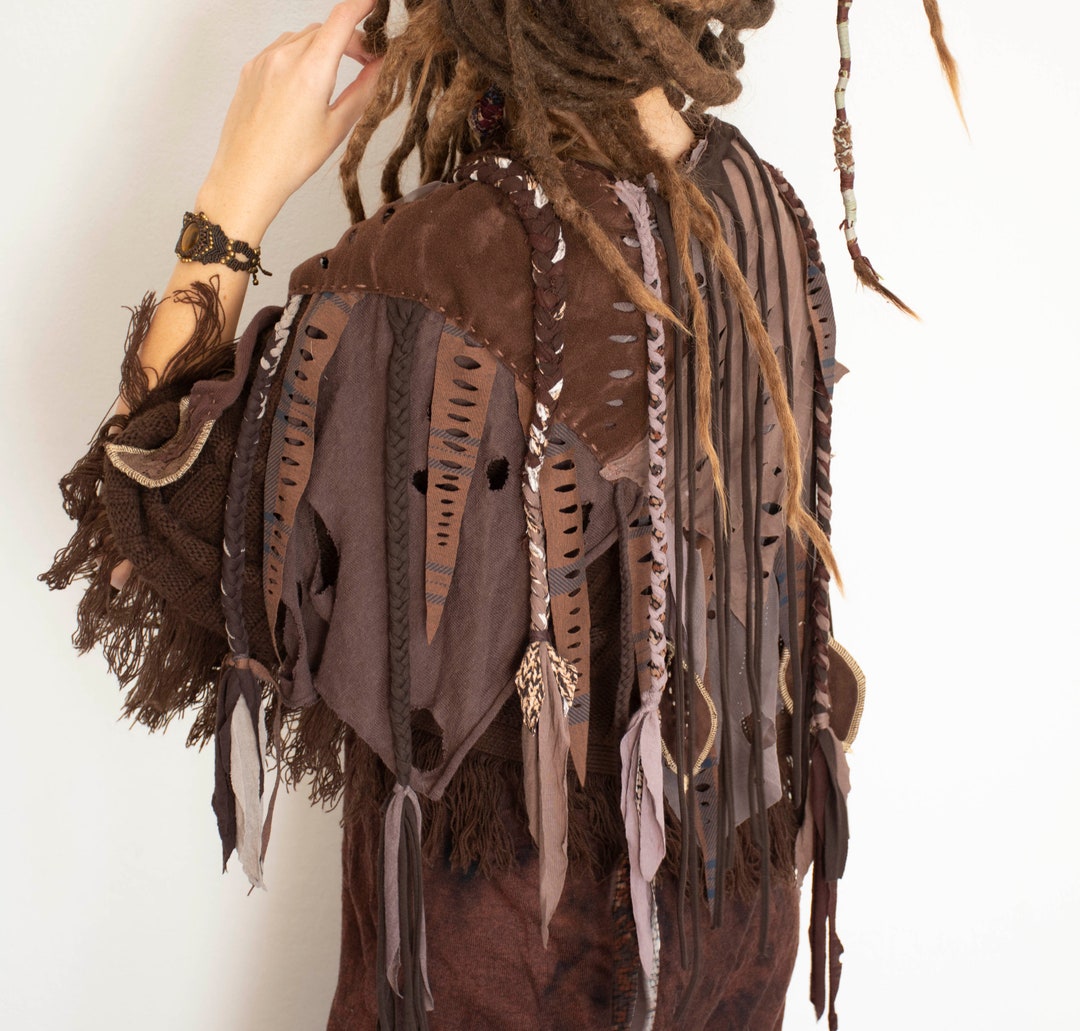 Brown Tattered Woodland Shoulder Cape, Postapocalyptic Distressed Cape ...