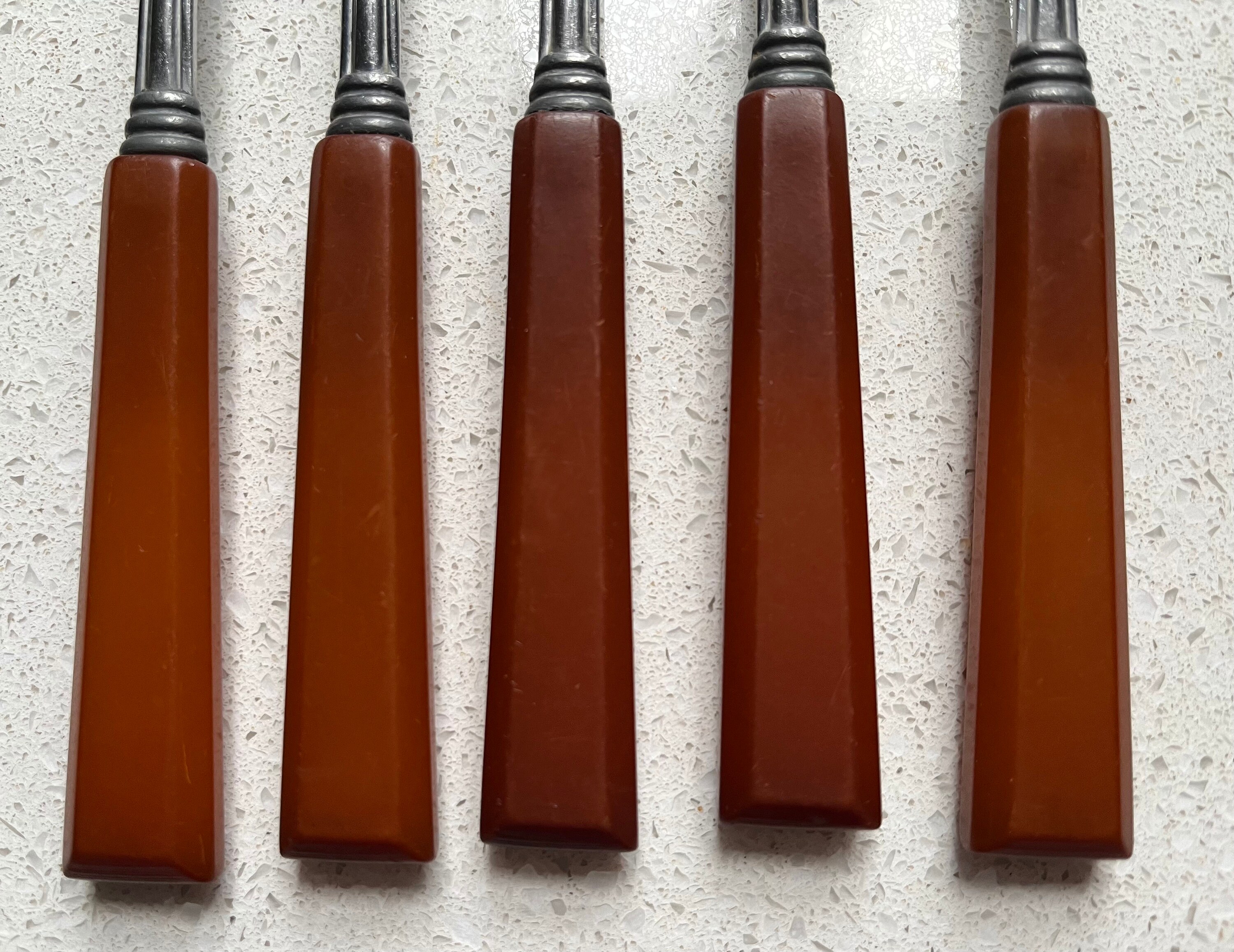 Vintage Bakelite Dinner Forks Set of 5 Dark Caramel Color Handles Art ...