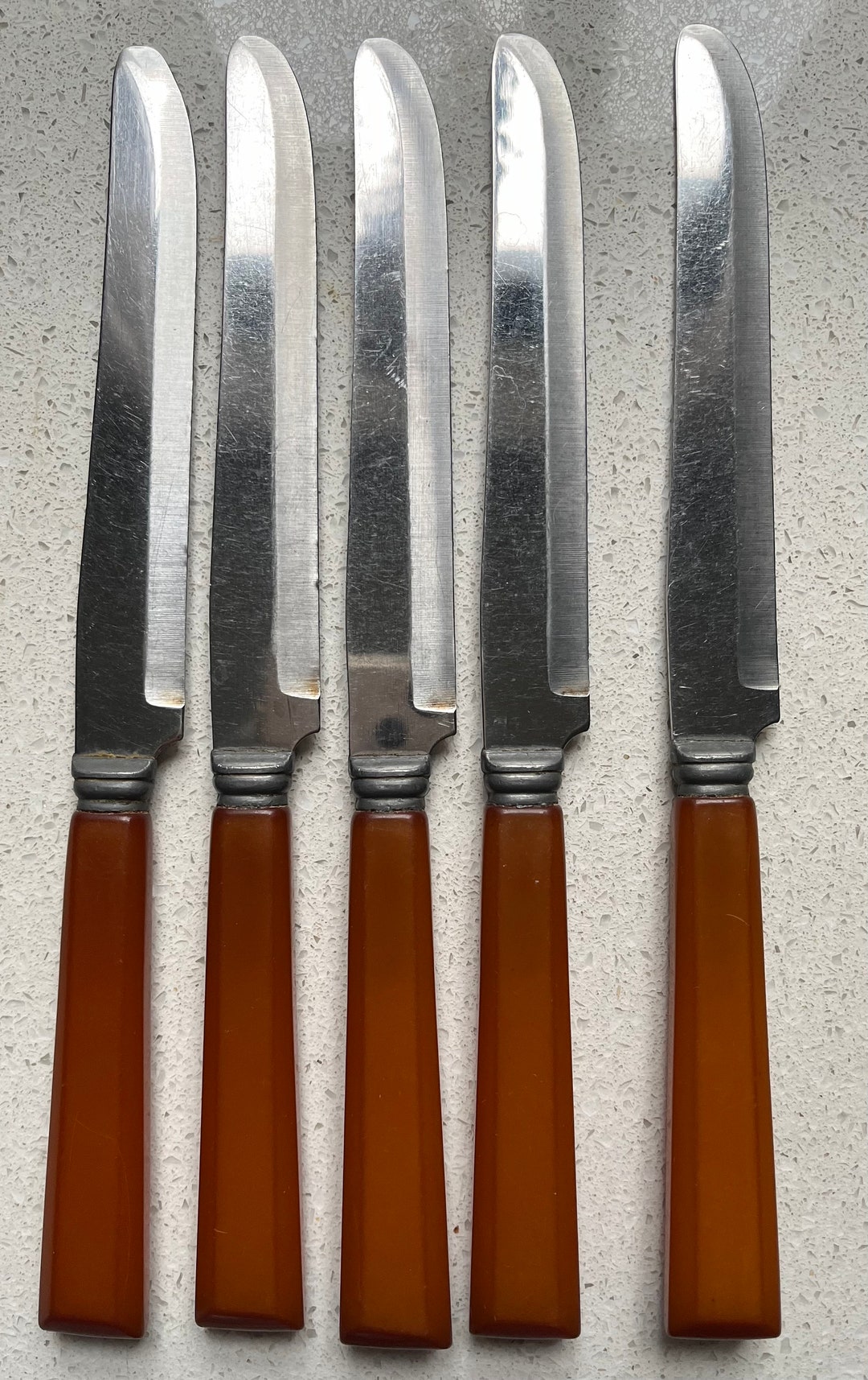 Vintage Bakelite Flatware - Set of 5 Knives - Art Deco - Caramel Color ...