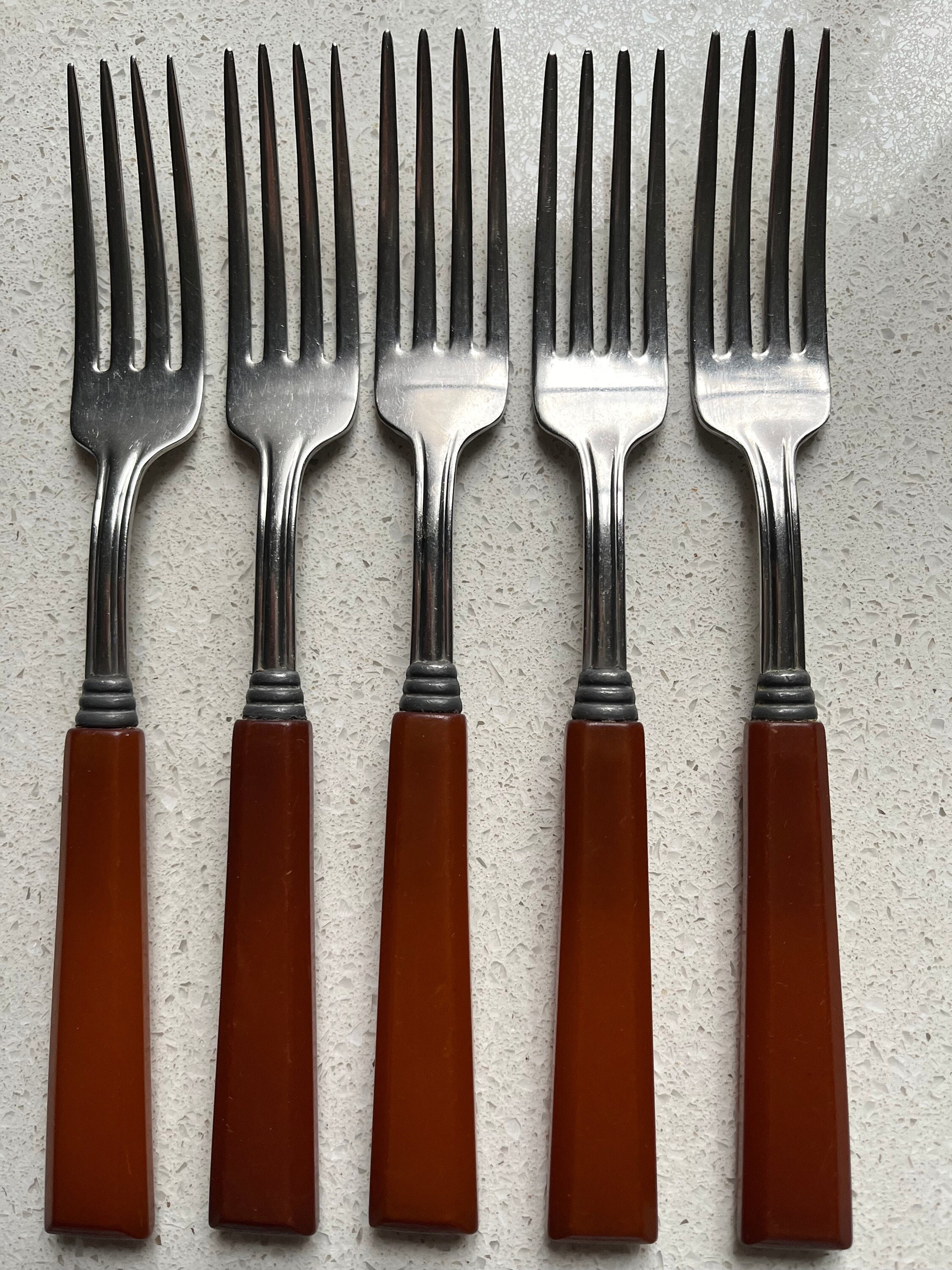 Vintage Bakelite Dinner Forks Set of 5 Dark Caramel Color Handles Art ...