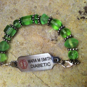 Light Green Glass and Silver Disk Spacers Medical ID Band - Etsy