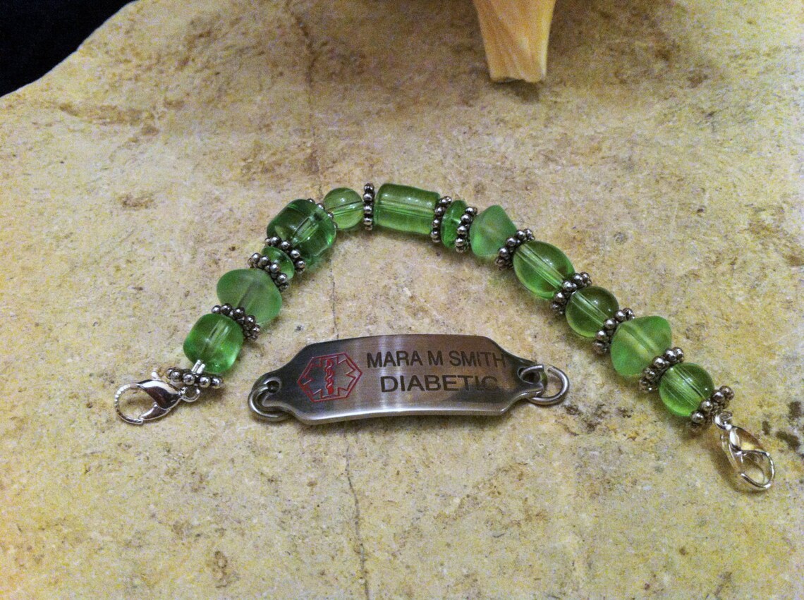 Light Green Glass and Silver Disk Spacers Medical ID Band - Etsy