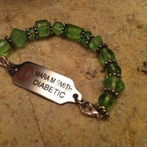Light Green Glass and Silver Disk Spacers Medical ID Band - Etsy