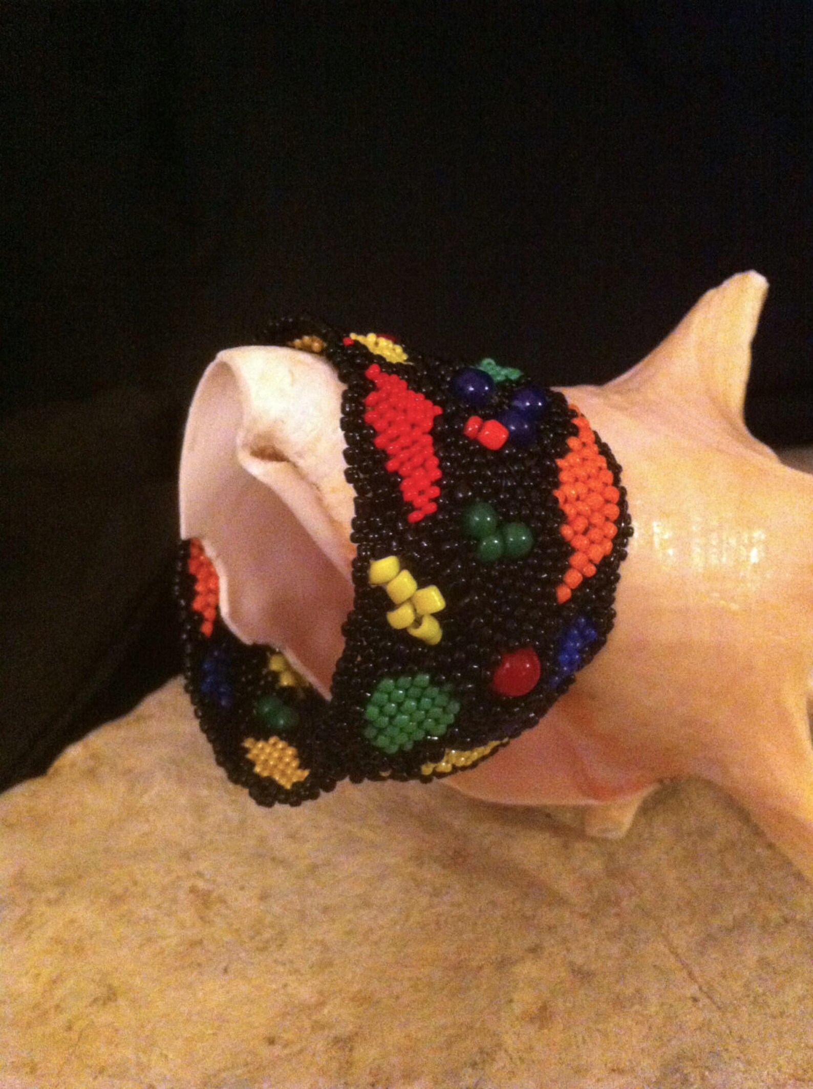 Primary Colors in Black Free Form Peyote Cuff - Etsy