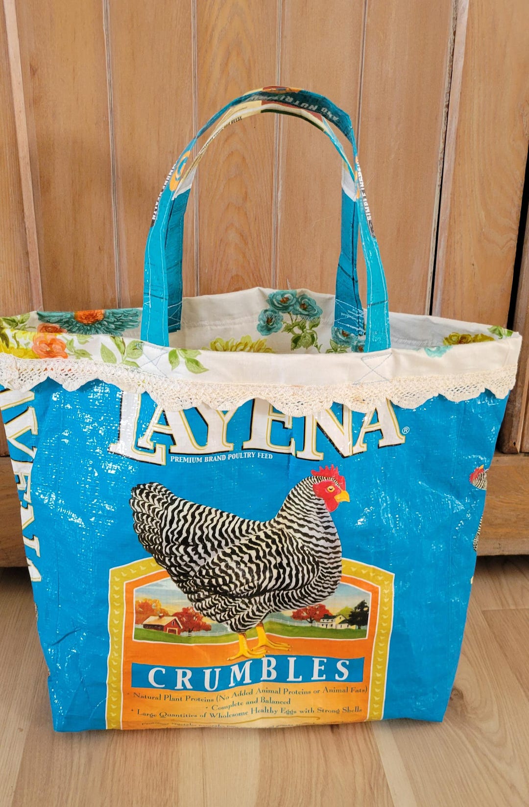 Upcycled Chicken Feed Sack Market Tote Bright Blue - Etsy