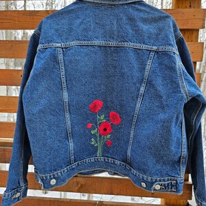 Hand Embroidered Poppy Jean Jacket, Large - Etsy