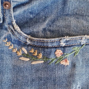 Thrifted, Hand Embroidered Jeans 8 Petite - Etsy