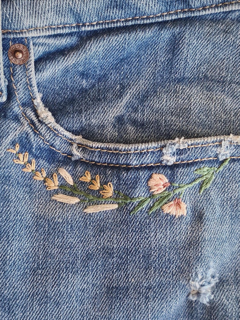 Thrifted, Hand Embroidered Jeans 8 Petite - Etsy