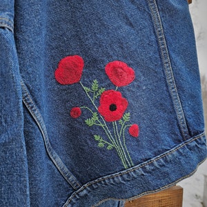 Hand Embroidered Poppy Jean Jacket, Large - Etsy