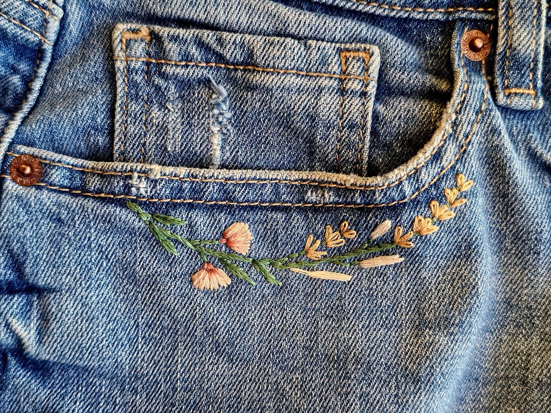 Thrifted, Hand Embroidered Jeans 8 Petite - Etsy
