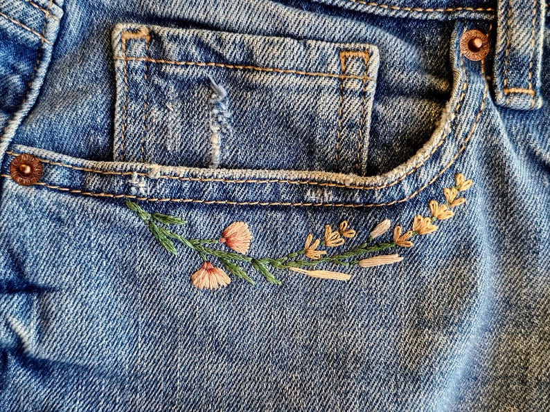 Thrifted, Hand Embroidered Jeans 8 Petite - Etsy