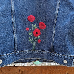 Hand Embroidered Poppy Jean Jacket, Large - Etsy
