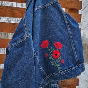 Hand Embroidered Poppy Jean Jacket, Large - Etsy