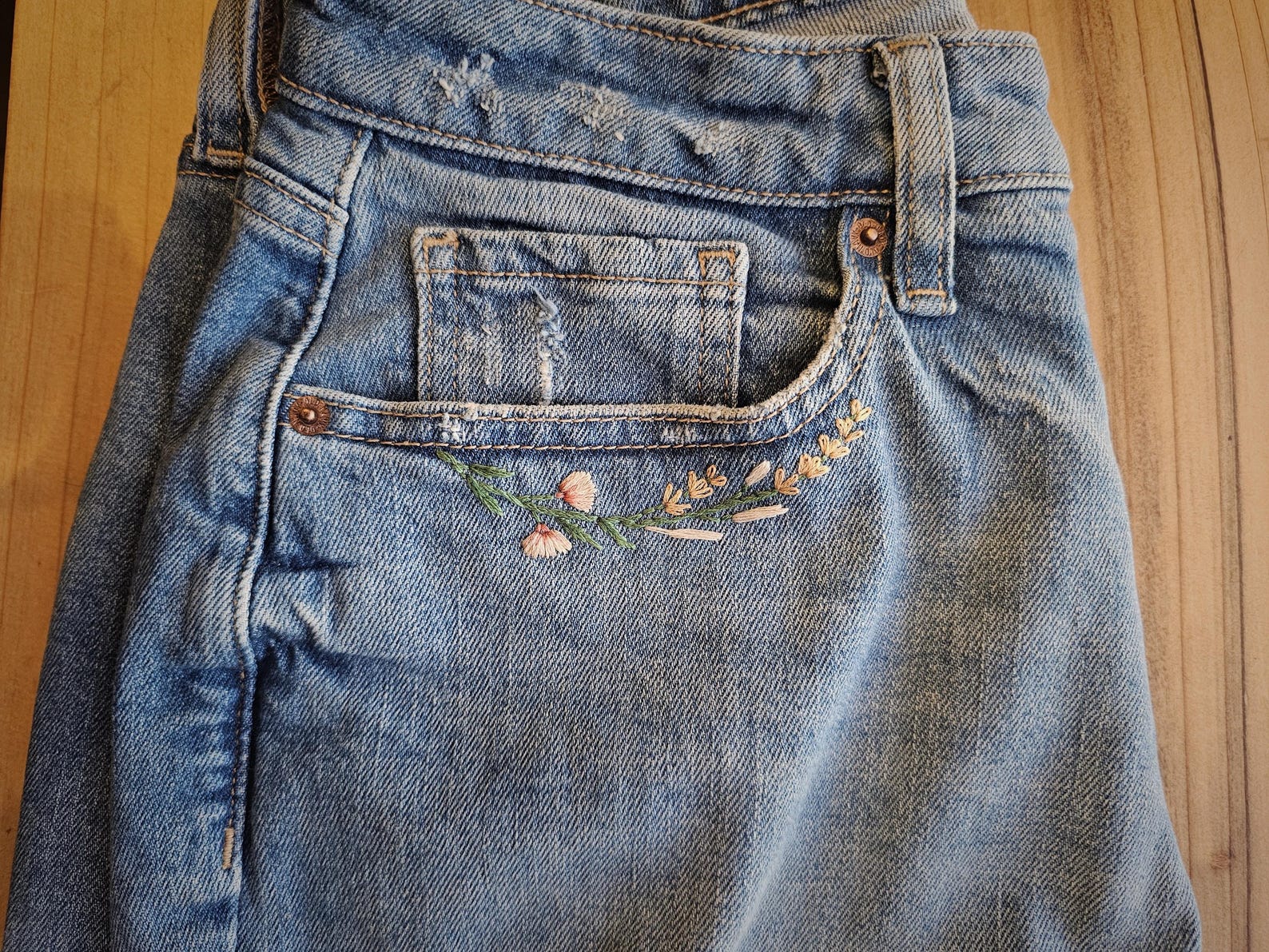 Thrifted, Hand Embroidered Jeans 8 Petite - Etsy