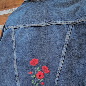 Hand Embroidered Poppy Jean Jacket, Large - Etsy
