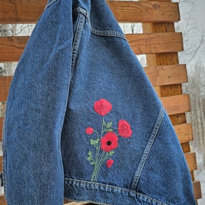 Hand Embroidered Poppy Jean Jacket, Large - Etsy