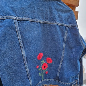 Hand Embroidered Poppy Jean Jacket, Large - Etsy