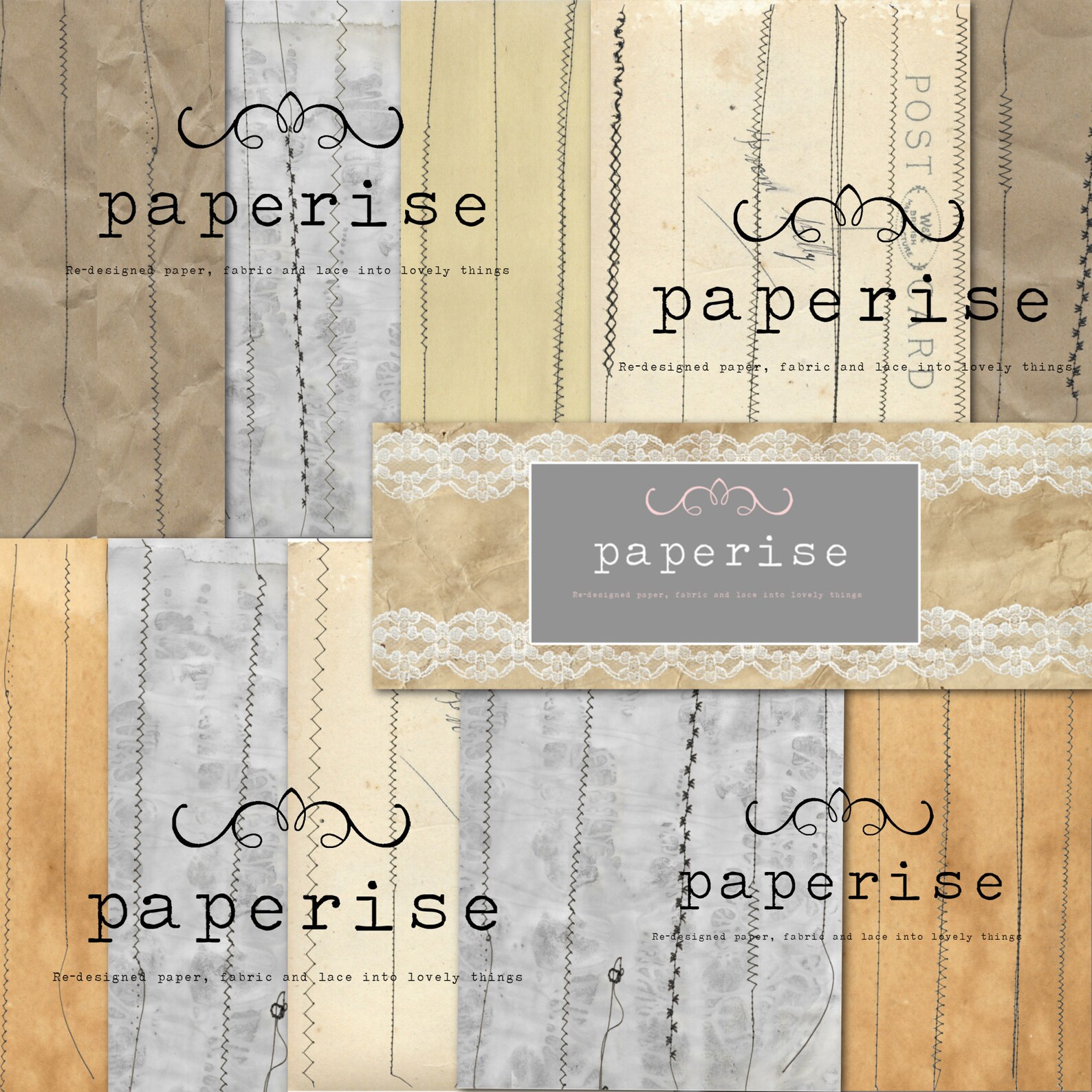 Messy Stitches on Grungy Paper Digital Download Printable ...