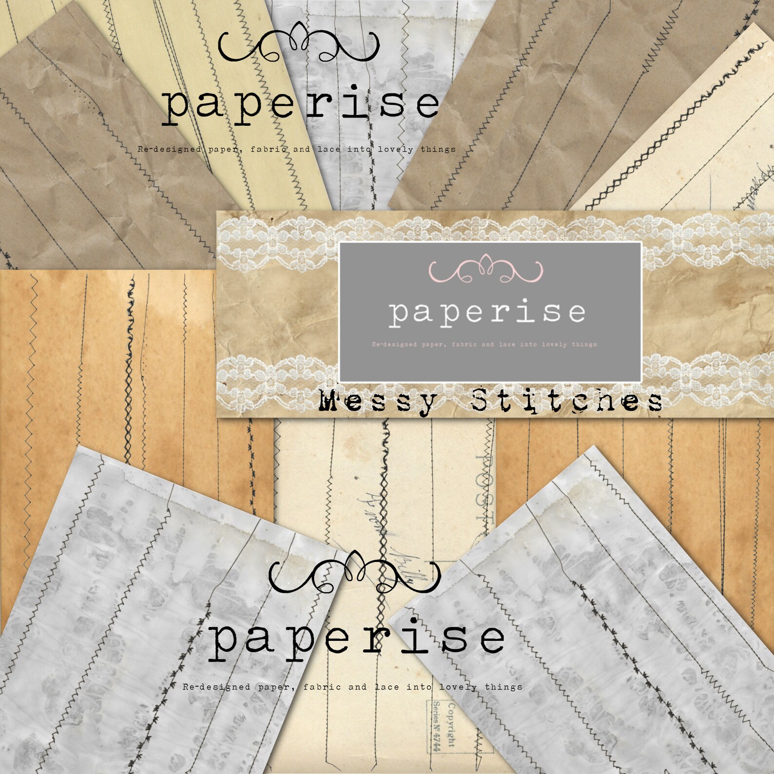 Messy Stitches on Grungy Paper Digital Download Printable ...