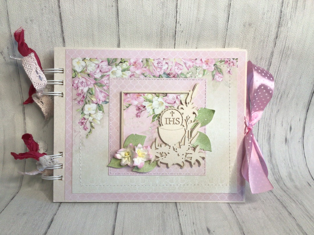First Holy Communion Album Pink White Blossom Cream Gift - Etsy