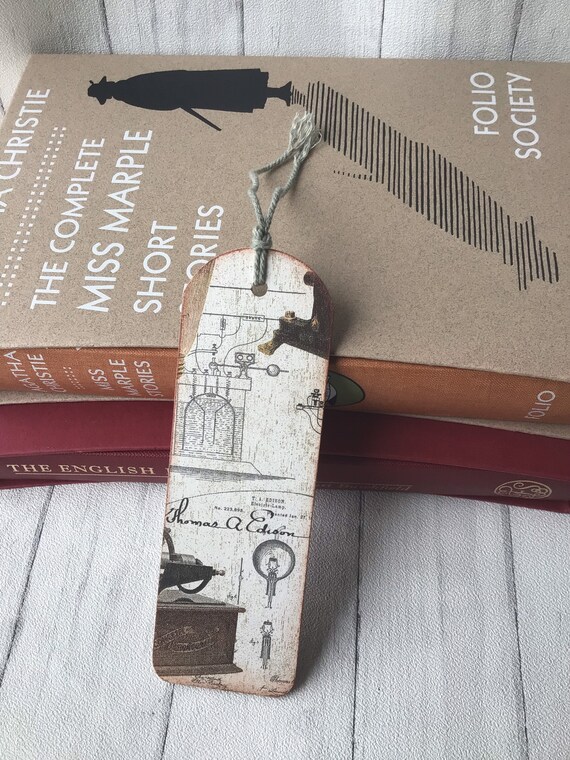 Thomas Edison Bookmark Wooden Decoupage Hand-made - Etsy