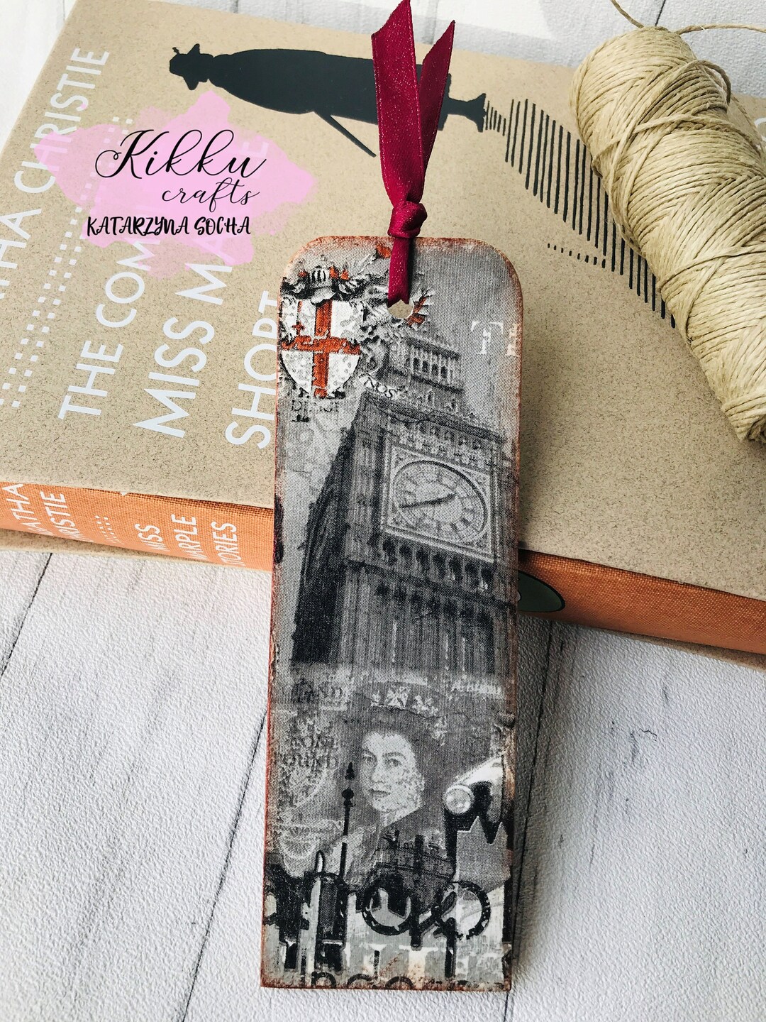 London Bookmark, Big Ben, London Bus, Queen, Wooden, Decoupage, Hand ...