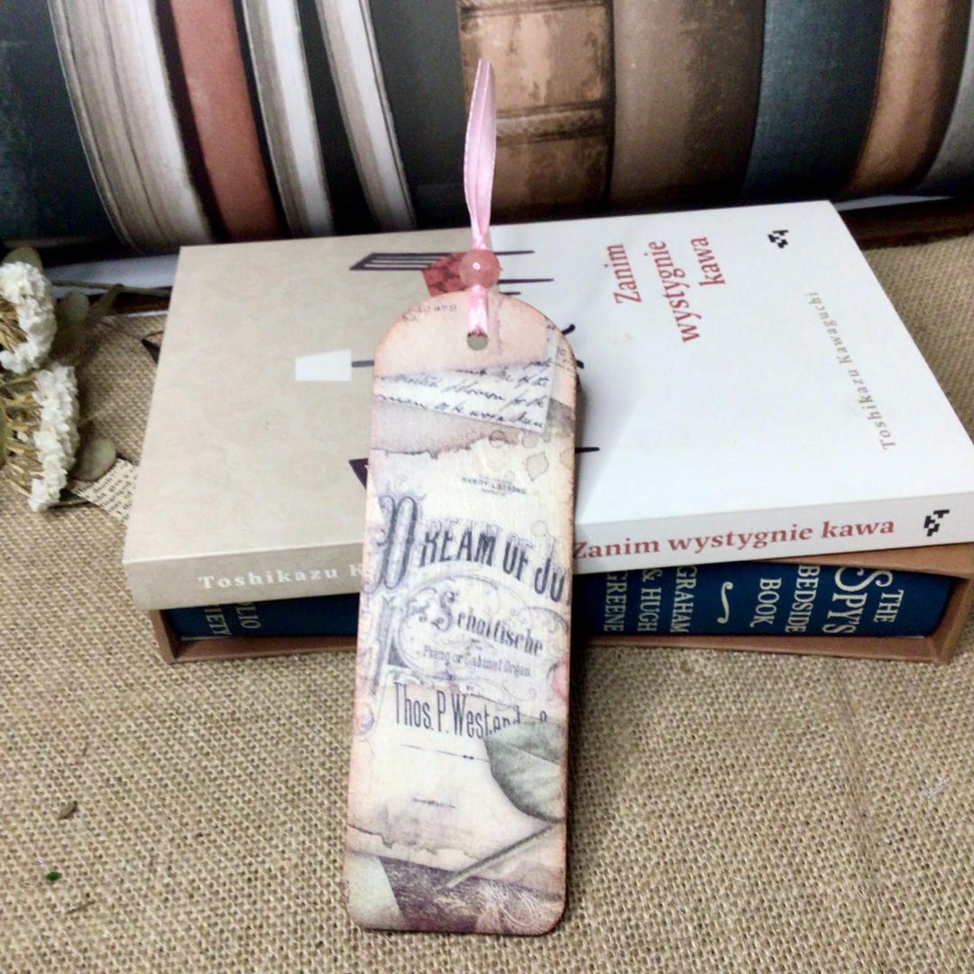 Vintage Notes and Roses Bookmark, Wooden, Decoupage, Hand-made, for Her ...