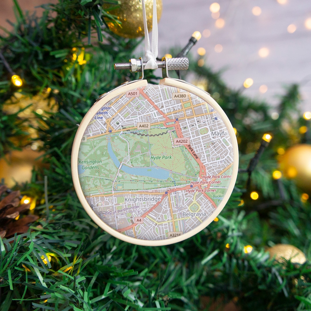 Christmas Tree Bauble Decoration With Special Location Map. Hanging ...
