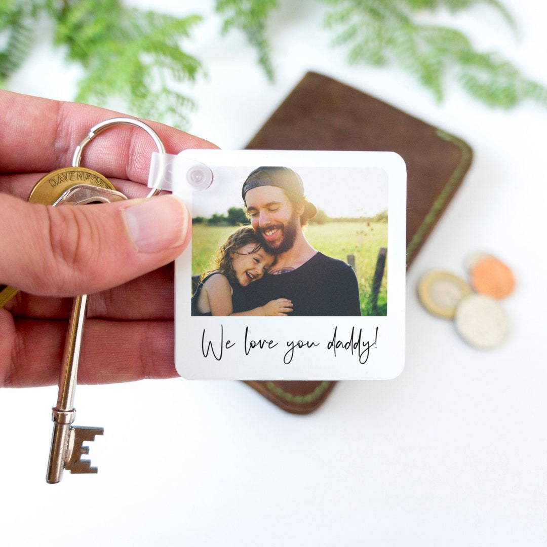 Fathers Day Photo Keyring With Text. Personalised Square Picture ...