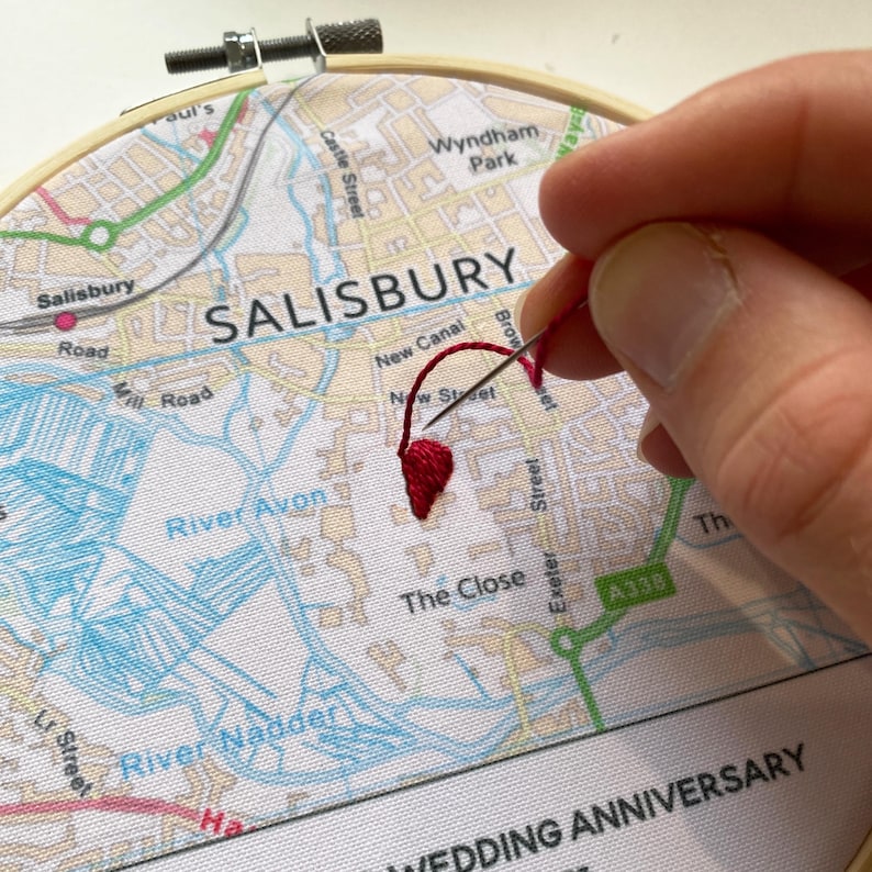 Custom OS Map Embroidery Hoop for Cotton 2nd Anniversary Gift for ...