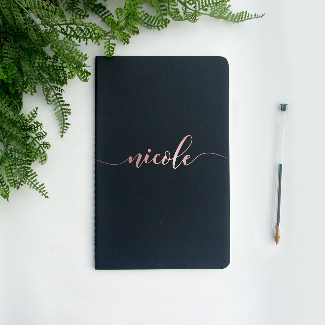Personalised Name Notebook in A5 or A6 Metallic Name Calligraphy Text ...