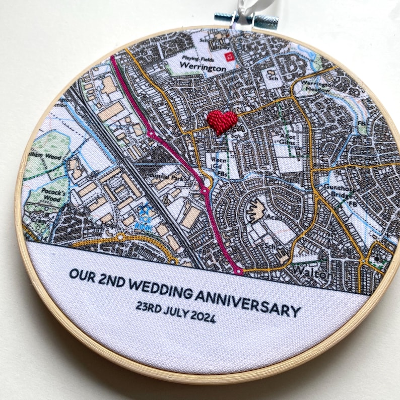 Custom OS Map Embroidery Hoop for Cotton 2nd Anniversary Gift for ...