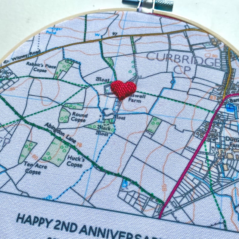 Custom OS Map Embroidery Hoop for Cotton 2nd Anniversary Gift for ...