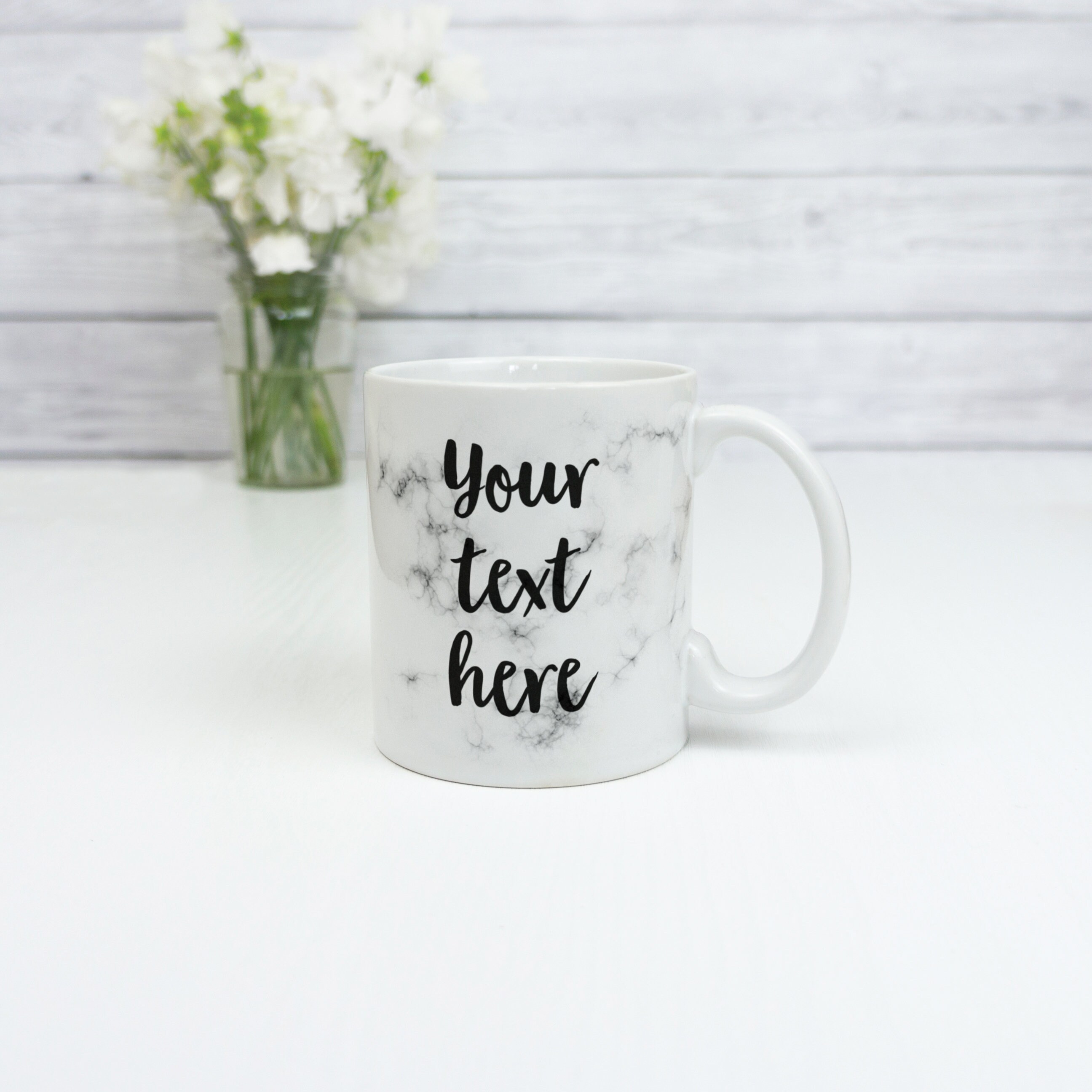 Custom text mug with any personalised words marble background. | Etsy