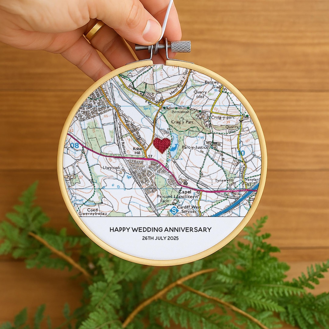 Custom OS Map Embroidery Hoop for Cotton 2nd Anniversary Gift for ...