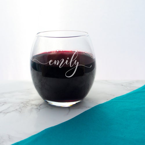 Custom Wine Glass Engraved With Name in Script Text. - Etsy UK