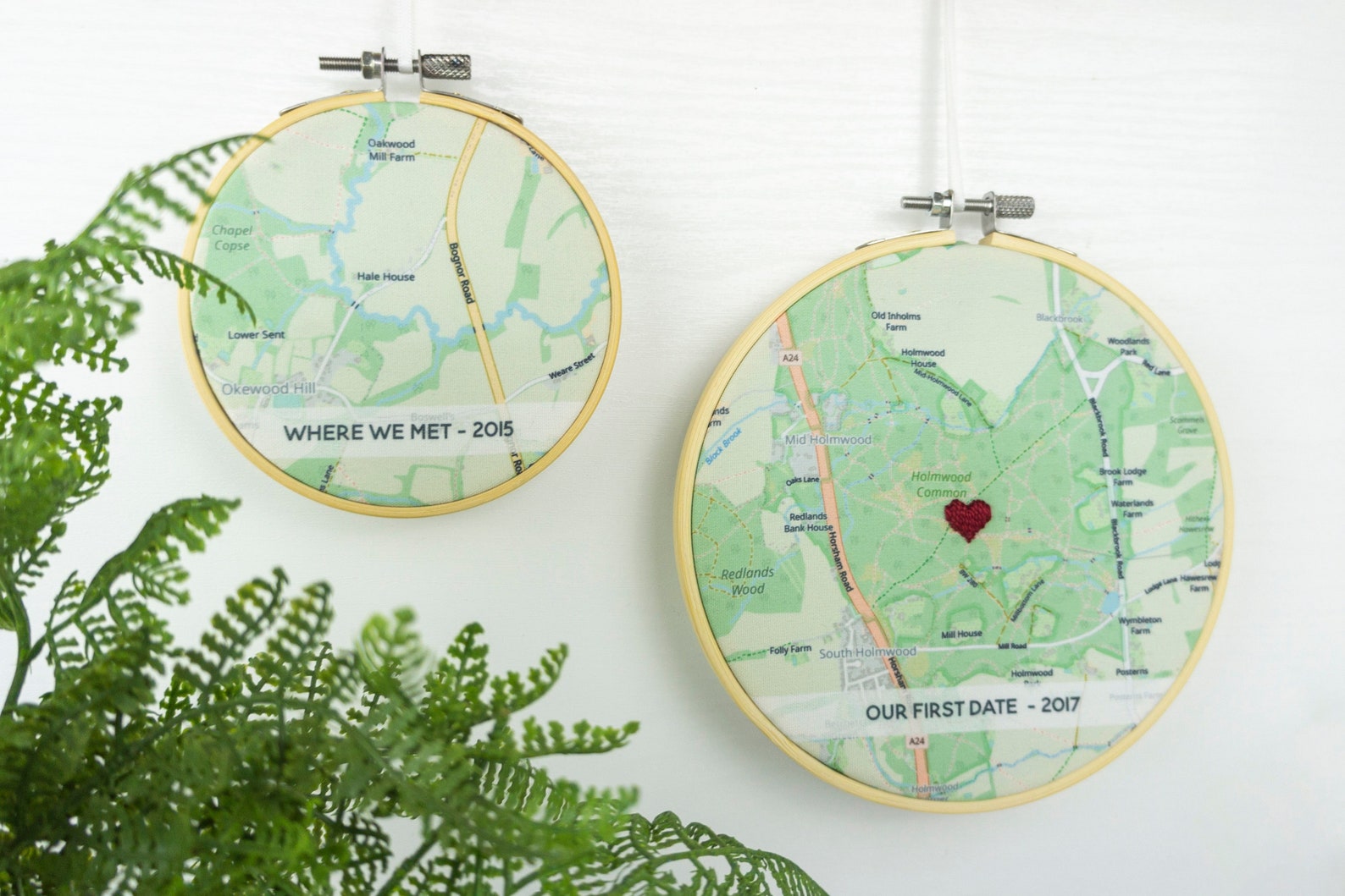 Personalised Map Embroidery Hoop Cotton 2nd Anniversary Gift for ...