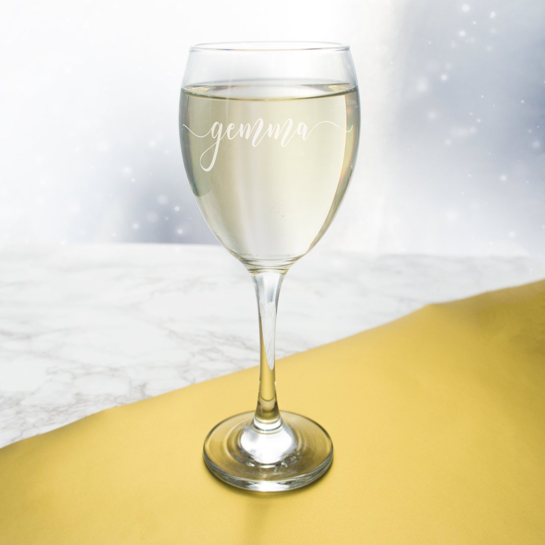 Wine Glass Personalised With Name in Script Text, Gift for Her, Hand ...