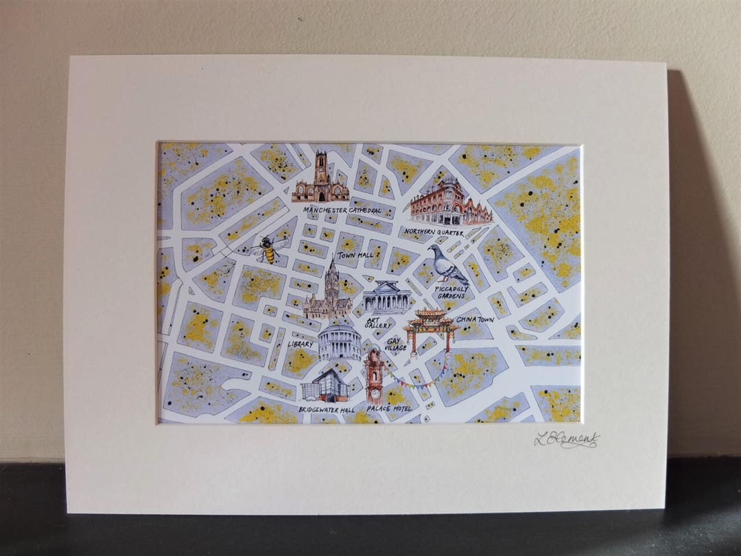 Manchester Art Print Map Illustration Bee Illustrated Map Cityscape ...
