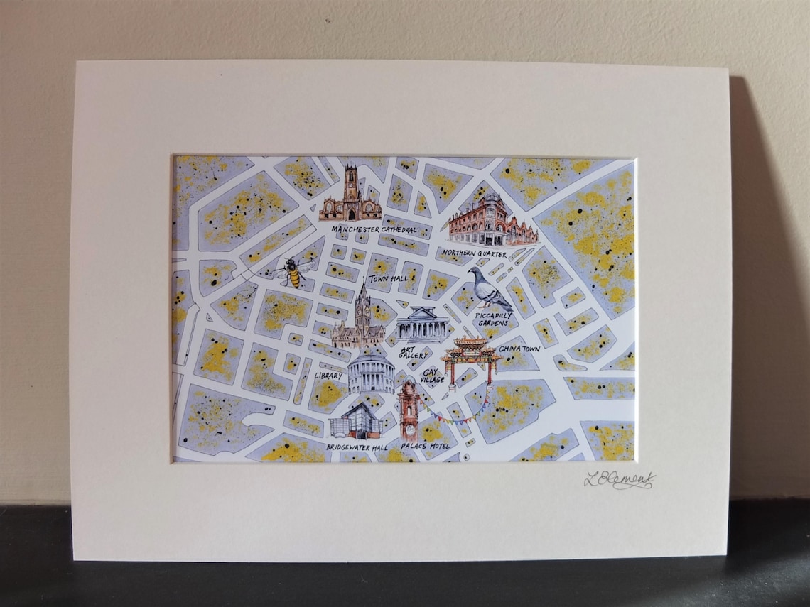Manchester Art Print Map Illustration Bee Illustrated Map - Etsy