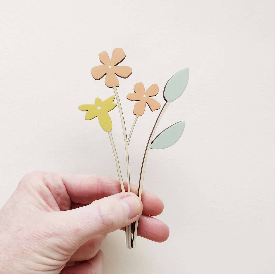 Hand-painted Mini Wooden Flower Set: Birch Plywood Posy - Etsy