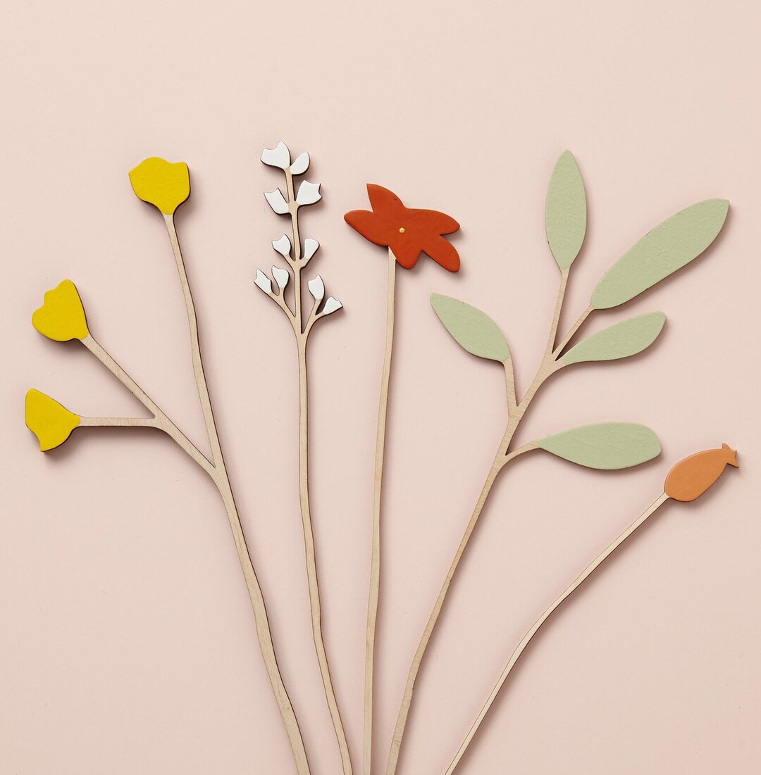 Wooden Flower Set: Birch Plywood Buttercup, Sage & Rose-hip - Etsy